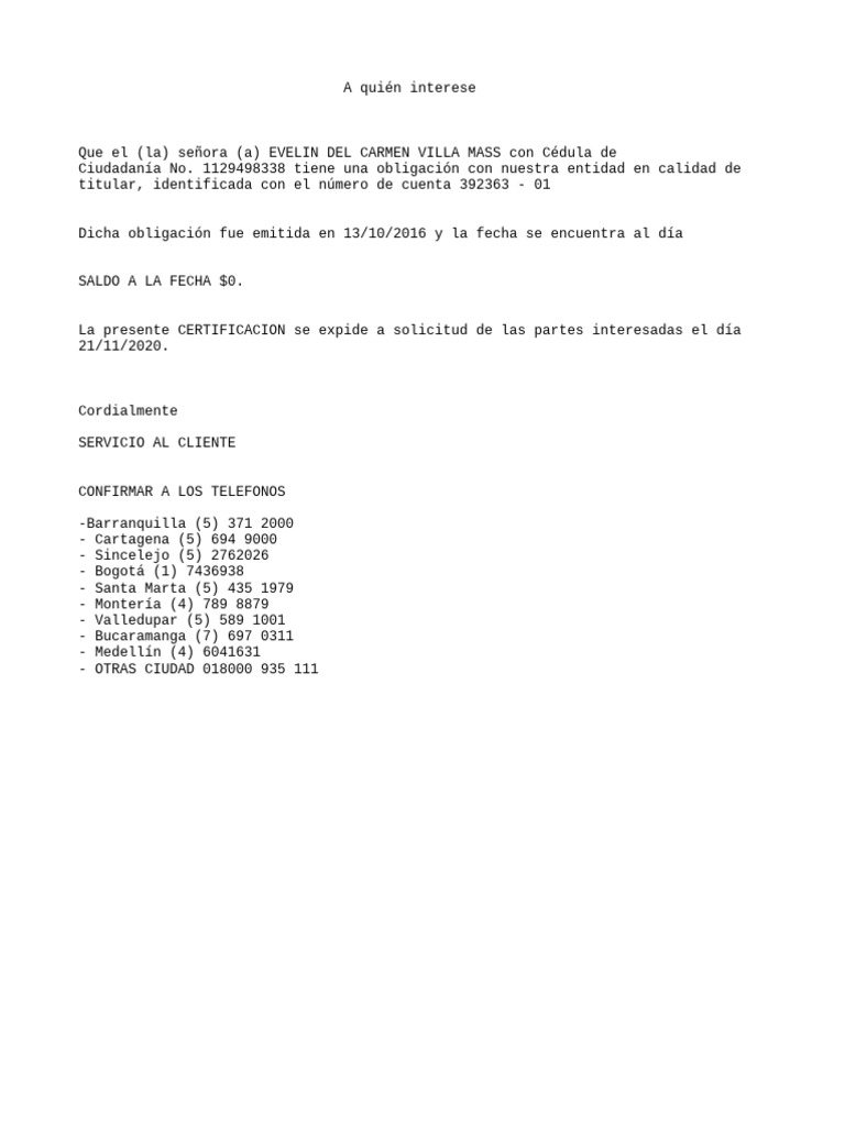 Paz y Salvo Jamar 2020 | PDF