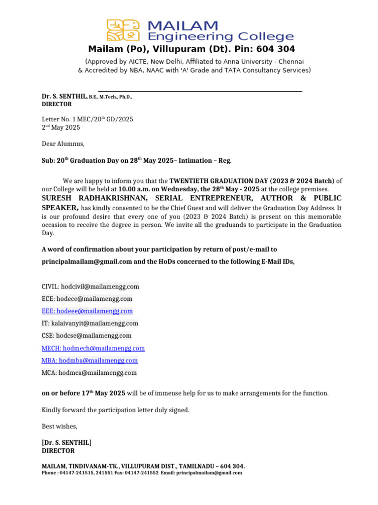 Graduands Intimation Letter - 20 | PDF | Chess Openings | Chess