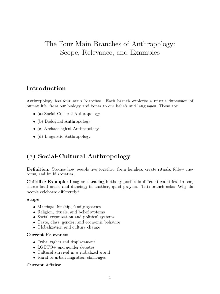 Four Main Branches of Anthropology | PDF | Anthropology | Archaeology