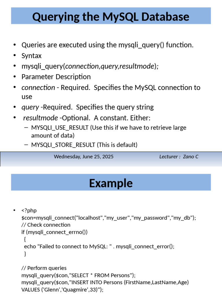CS214-Lect-Querying The MySQL Database | PDF