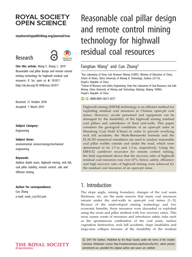 Highwall Mining: Pillar Design & Safety | PDF | Coal Mining | Strength ...