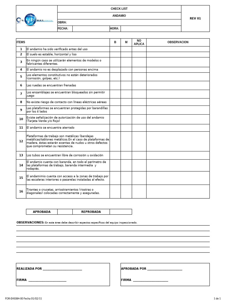 Checklist de Seguridad para Andamios | PDF | Andamio