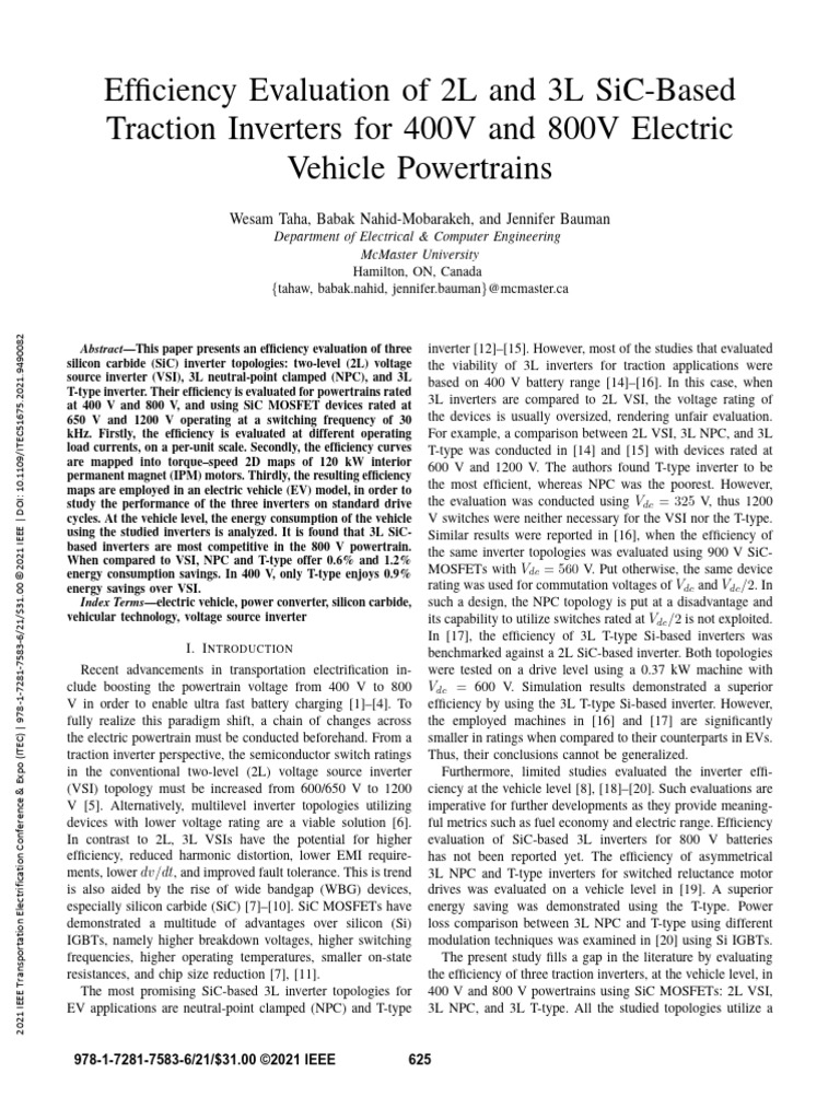 Efficiency of 2L-3L SiC Inverters For 400V-800V EVs (2021) | PDF ...