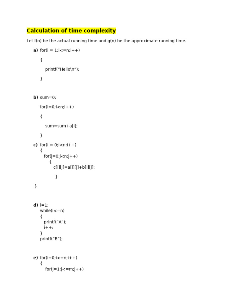 Calculation of Time Complexity | PDF