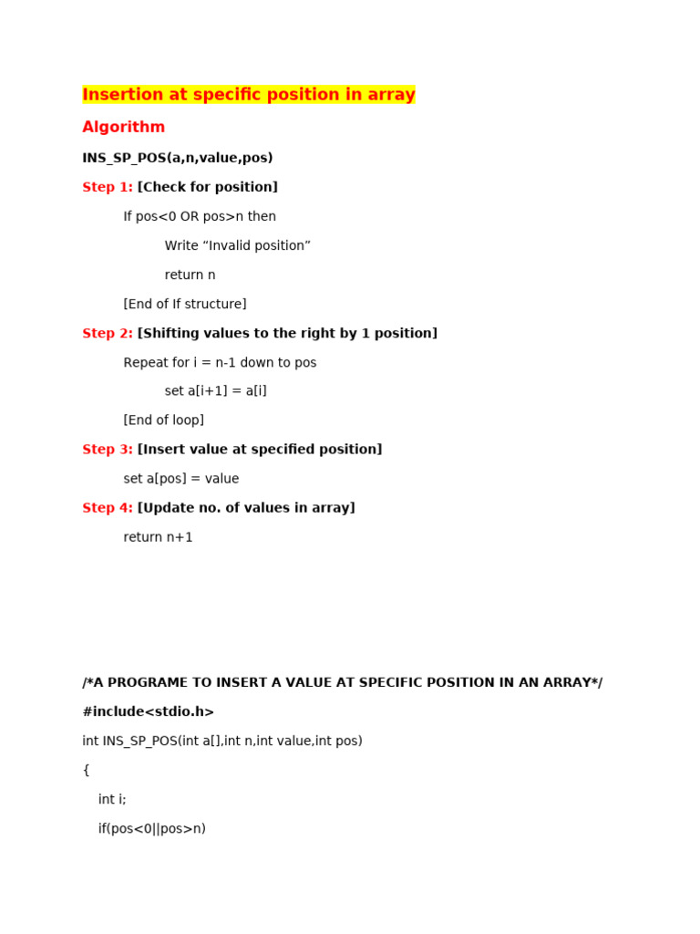 Insertion at Specific Position | PDF
