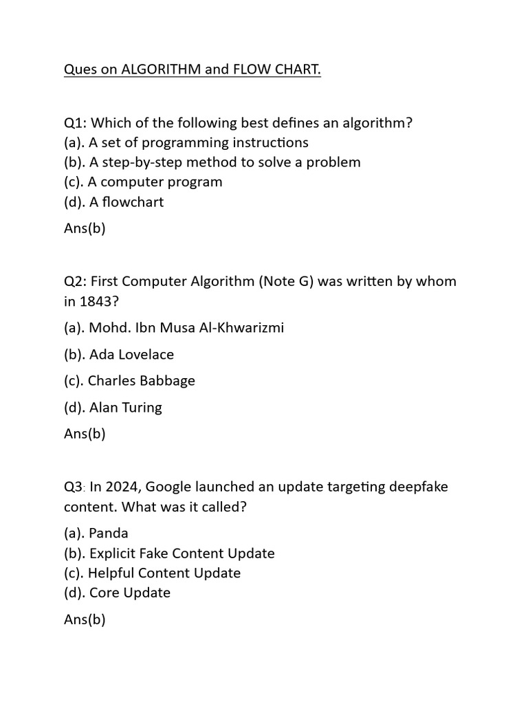 4.ans - ALOGRITHM AND FLOW CHART | PDF | Algorithms | Computer Programming