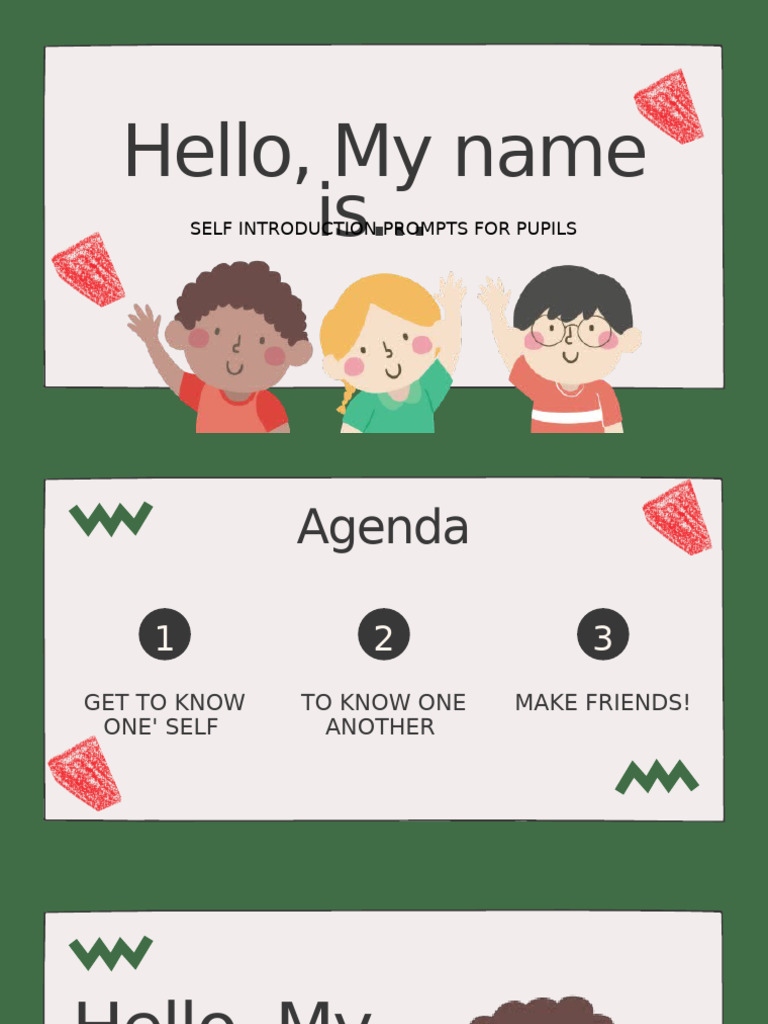 Green Simple Playful Self Introduction Prompt For Primary Learners ...