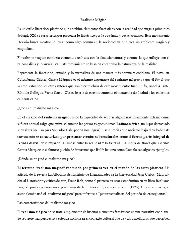 Características del Realismo Mágico | PDF | Realismo (Artes) | Fantasía