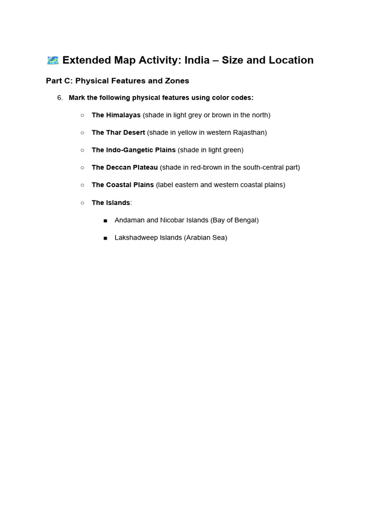 ? Extended Map Activity - India - Size and Location | PDF