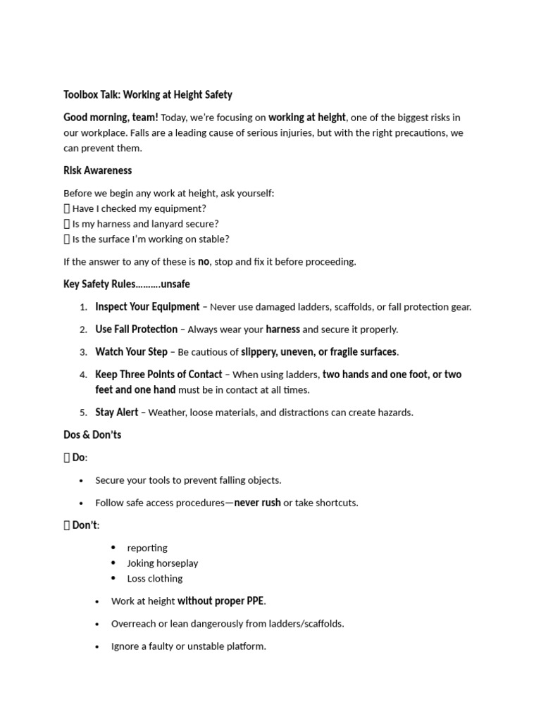 Working at Height Safety Guidelines | PDF