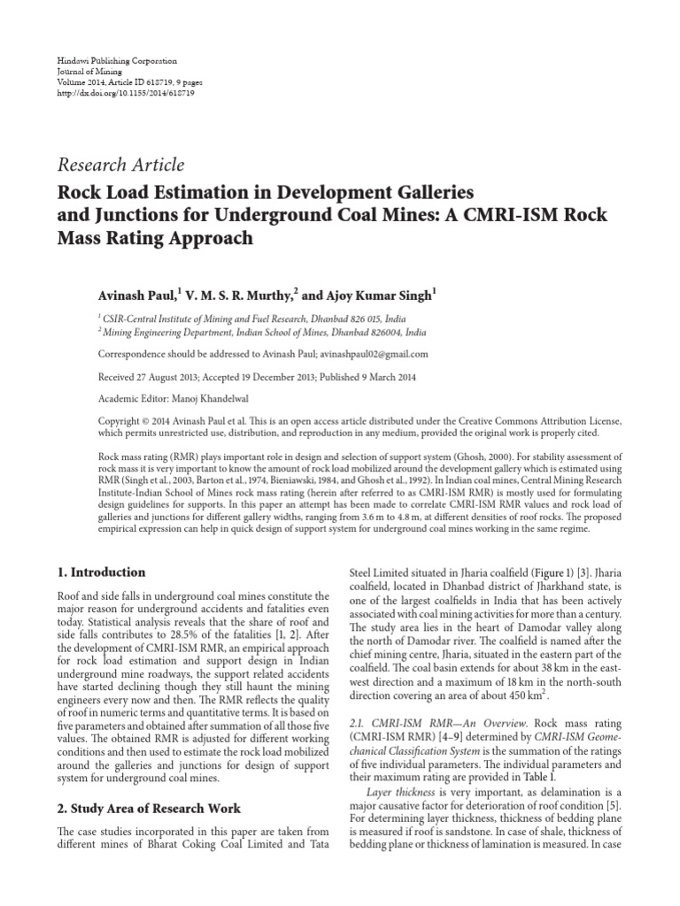 Rock Load Estimation in Development Galleries and | PDF | Linear ...