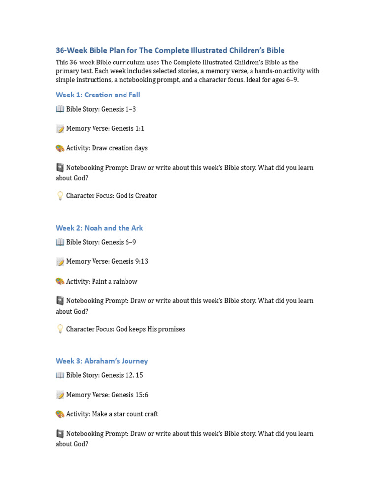 36 Week Bible Plan Illustrated Childrens Bible | PDF | Book Of Genesis ...