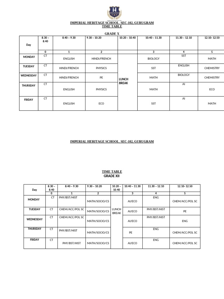 Time Table Grade X and XII (March) | PDF