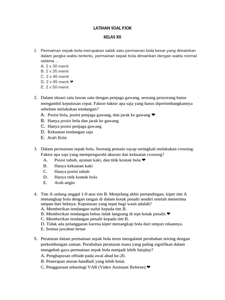 Latihan Soal Pjok Kelas Xii | PDF