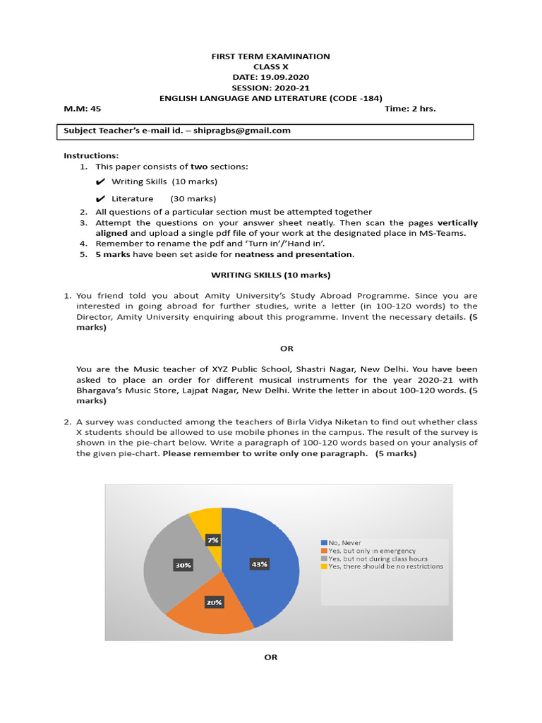English - Class X - Term 1 Paper-1 | PDF