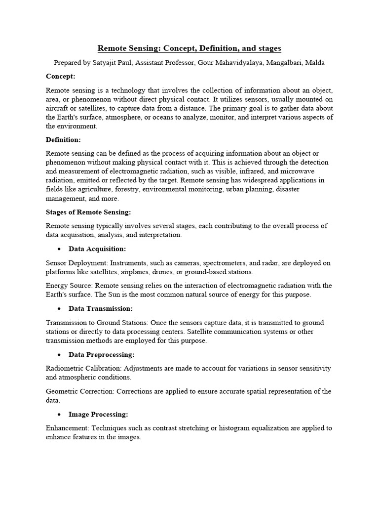 DSE1A Part 1 Unit 1 Remote Sensing Concept Defination and Stages Compressed | PDF | Remote Sensing