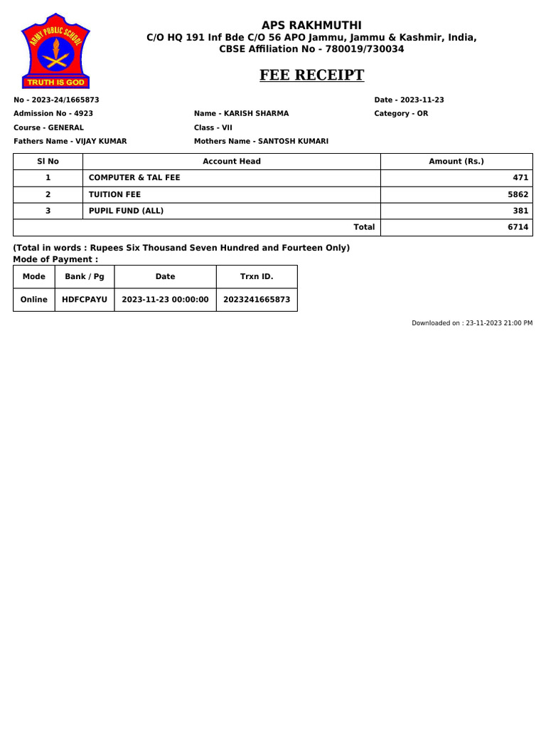 Fee Receipt | PDF