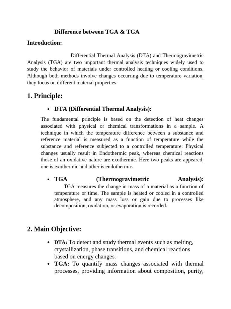 Difference Between TGA & DTA | PDF | Thermogravimetric Analysis | Thermal Analysis