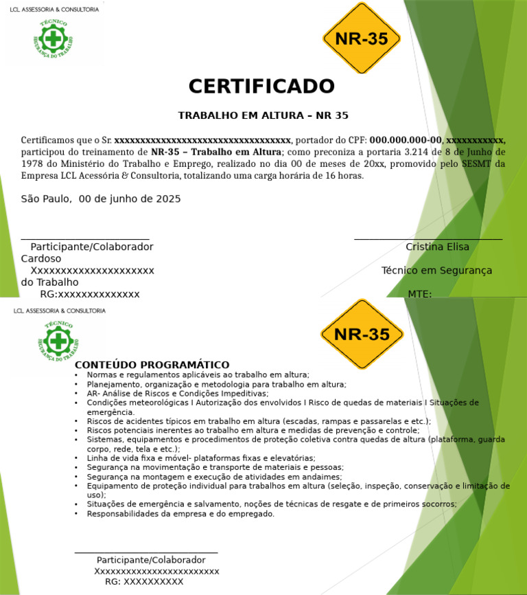 Certificado NR35 | PDF