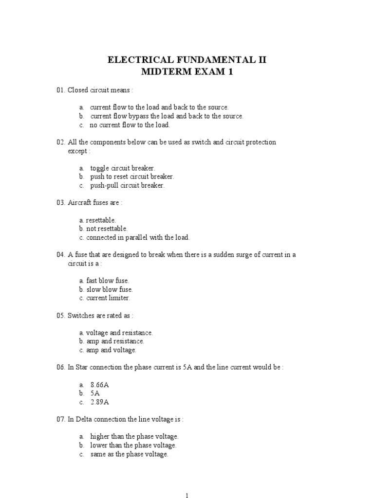 Midterm 1 Electrical Fundamental 2 | PDF | Electric Generator | Alternating Current
