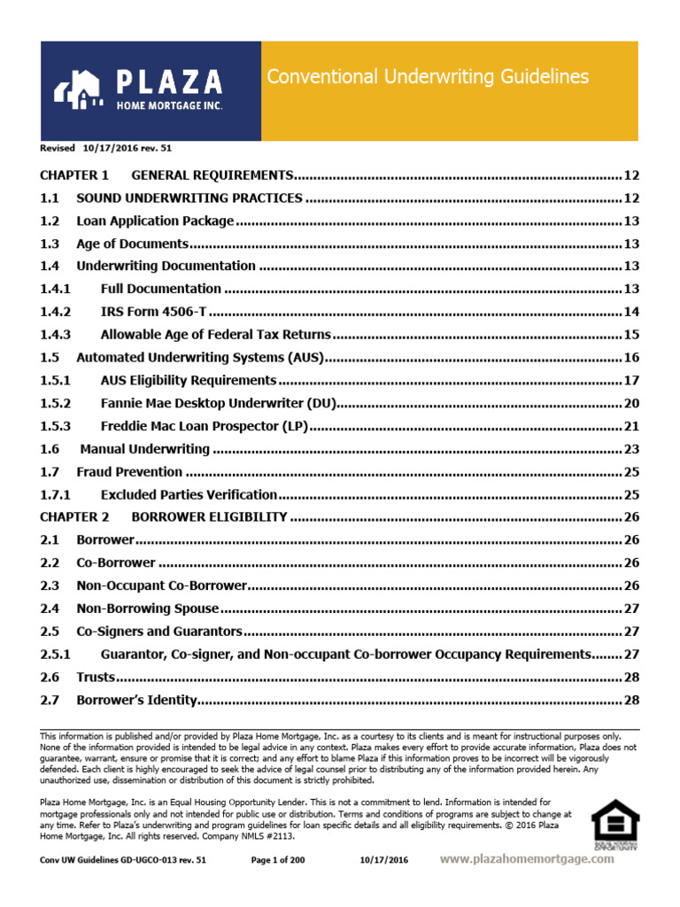 Conventional Underwriting Guidelines GD-UGCO-013 | PDF | Mortgages | Loans