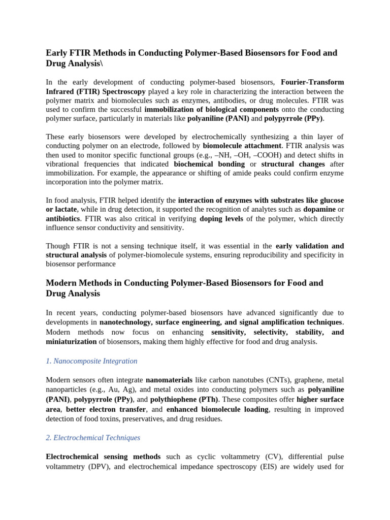 Early and Modren FTIR Methods in Conducting Polymer | PDF | Biosensor | Chemistry