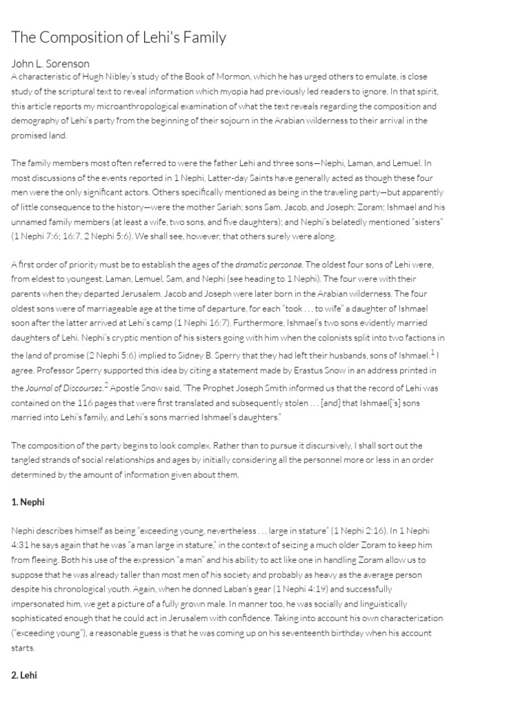 The Composition of Lehi's Family | PDF | Latter Day Saint Movement ...