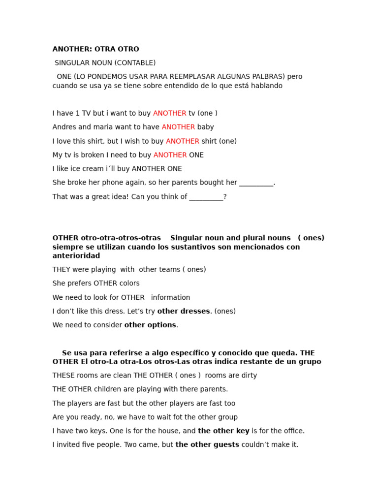 Grammar Guide: Another vs. Other | PDF