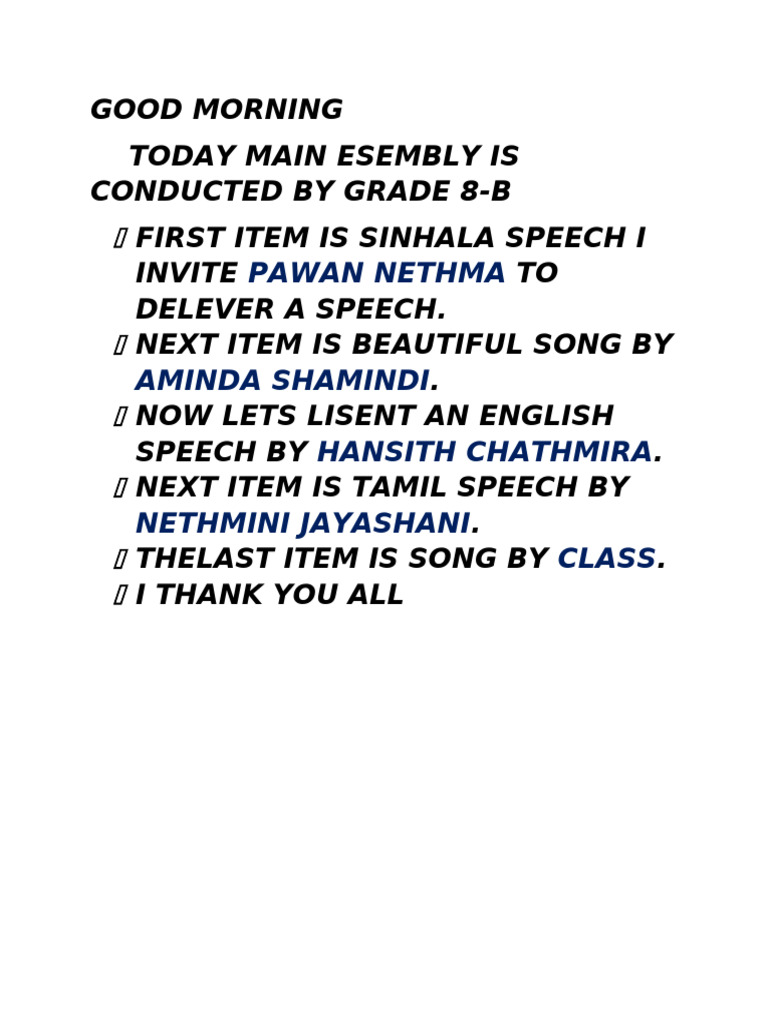 Grade 8-B Morning Assembly Script | PDF