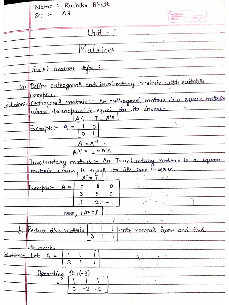 Solutions Matrices Question Bank | PDF