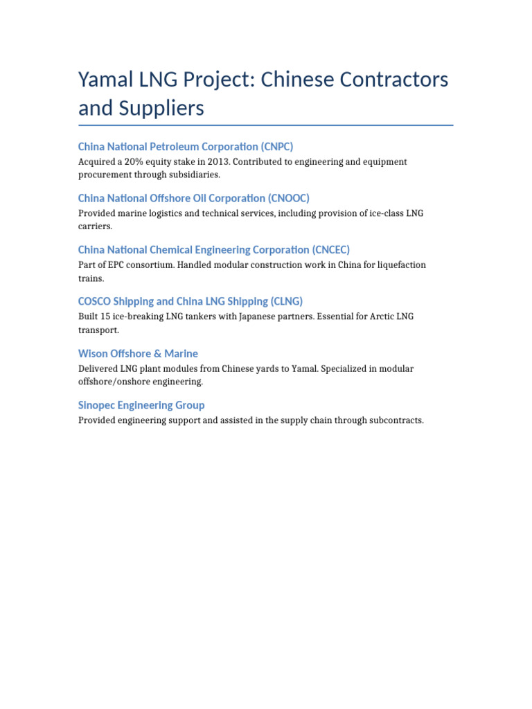 Yamal LNG Chinese Contractors | PDF
