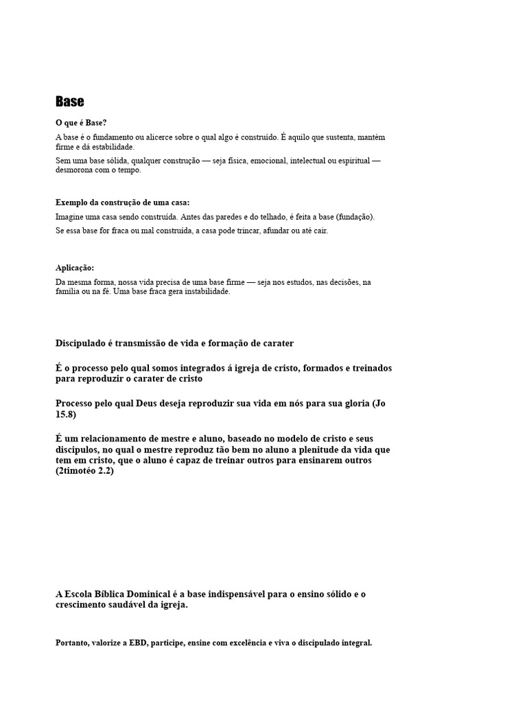A Importância da Base no Discipulado | PDF