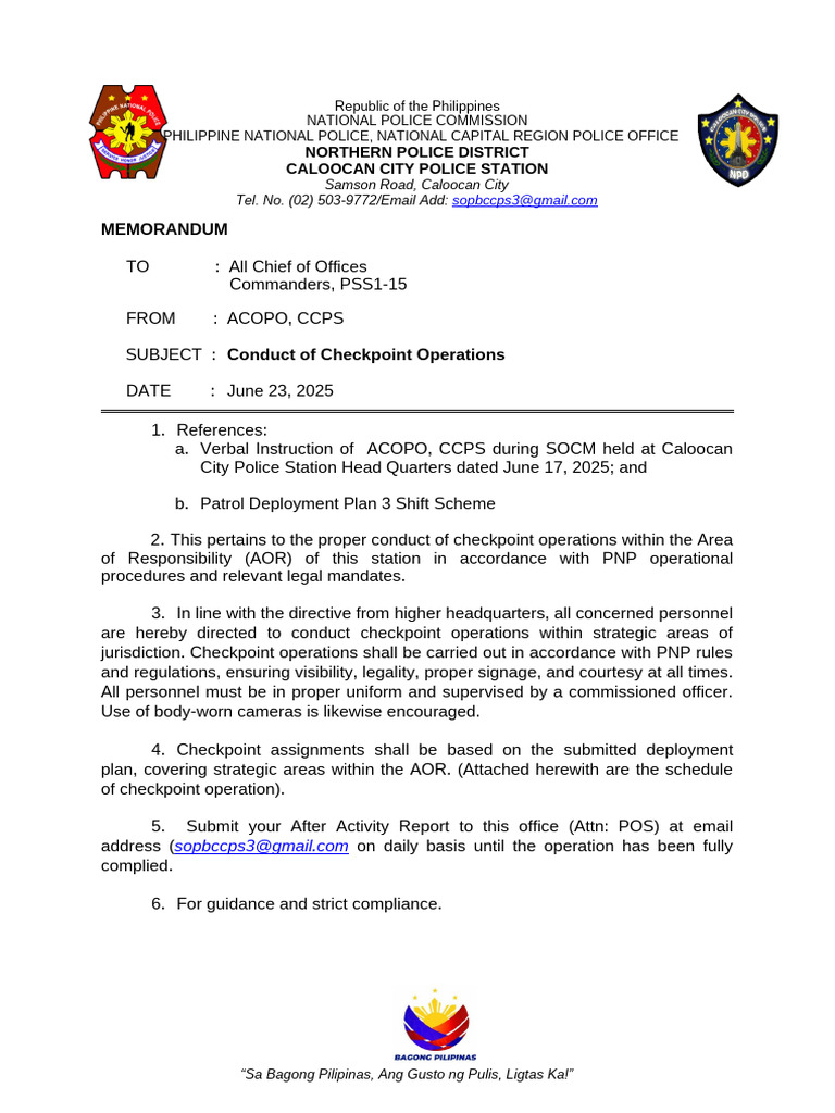 Conduct of Checkpoint Operations JUNE 23, 2025 LOWER | PDF | Law ...
