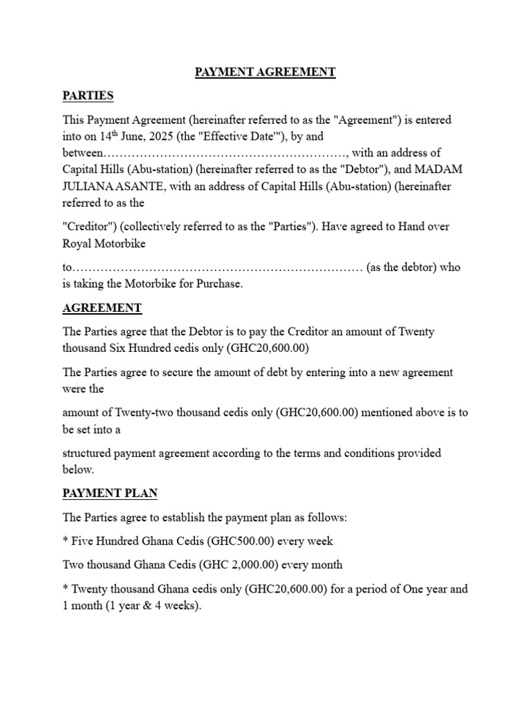 Payment Agreement for Motorbike Purchase | PDF