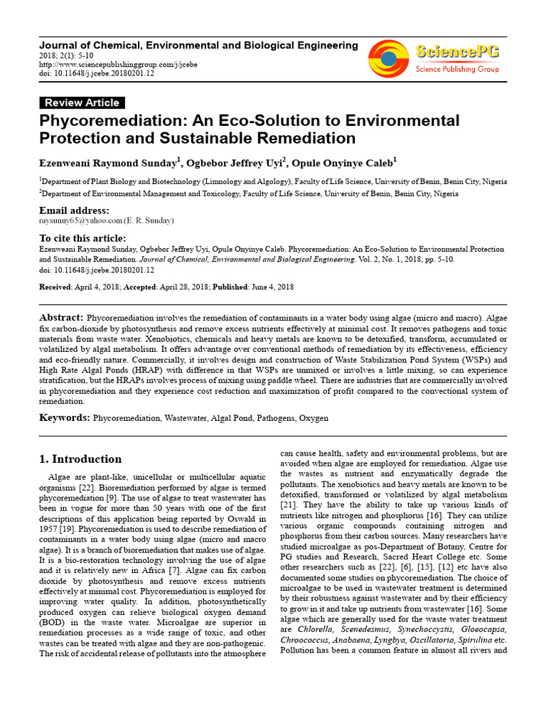 Phycoremediation Eco-Solution To Env Protection and Sustainable ...