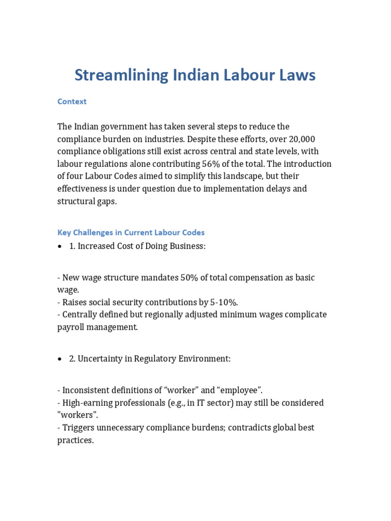 Challenges in Indian Labour Law Reforms | PDF | Regulatory Compliance ...