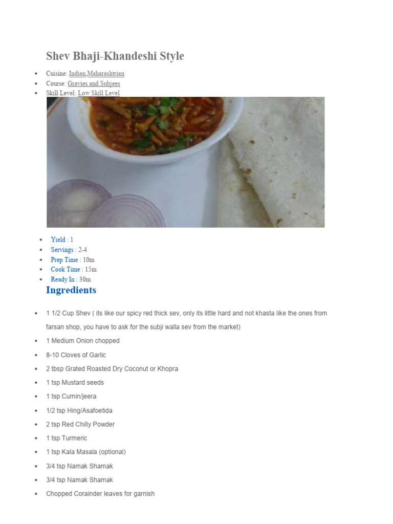 Khandeshi Shev Bhaji Recipe | PDF