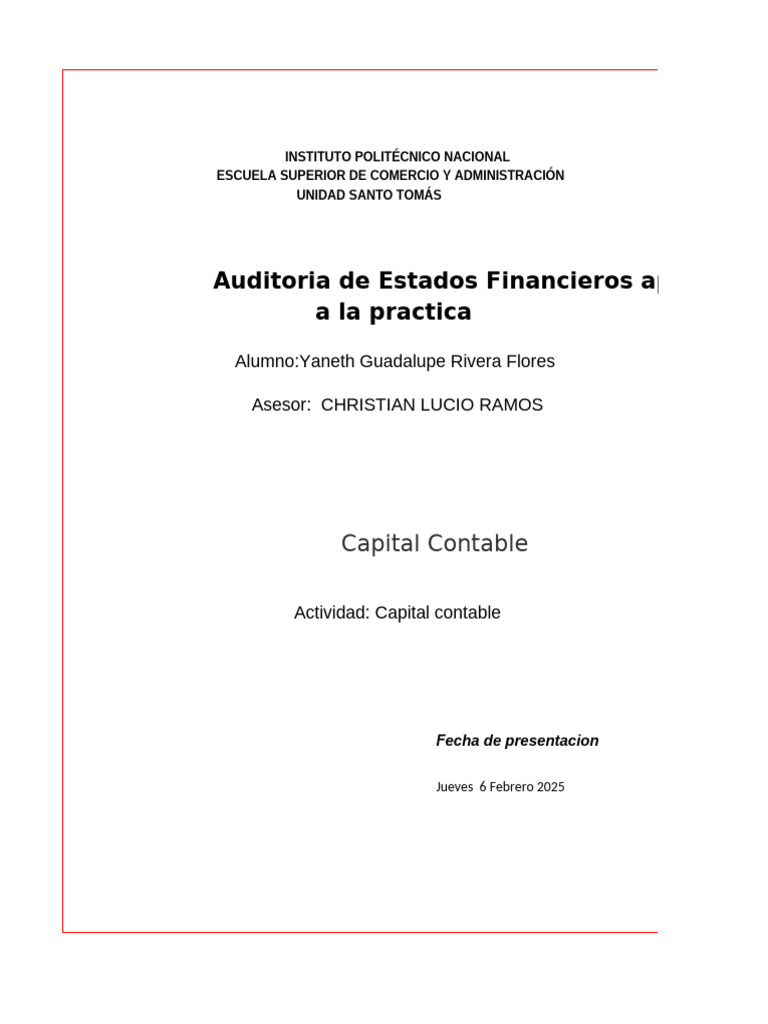 U5 ACT 3 Capital Contable - Yaneth Rivera | PDF | Compartir (Finanzas) | Business