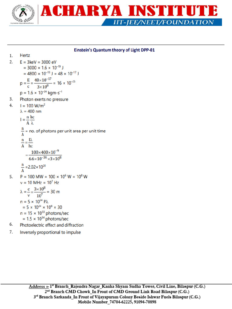 Modern Physics All DPP Solution | PDF
