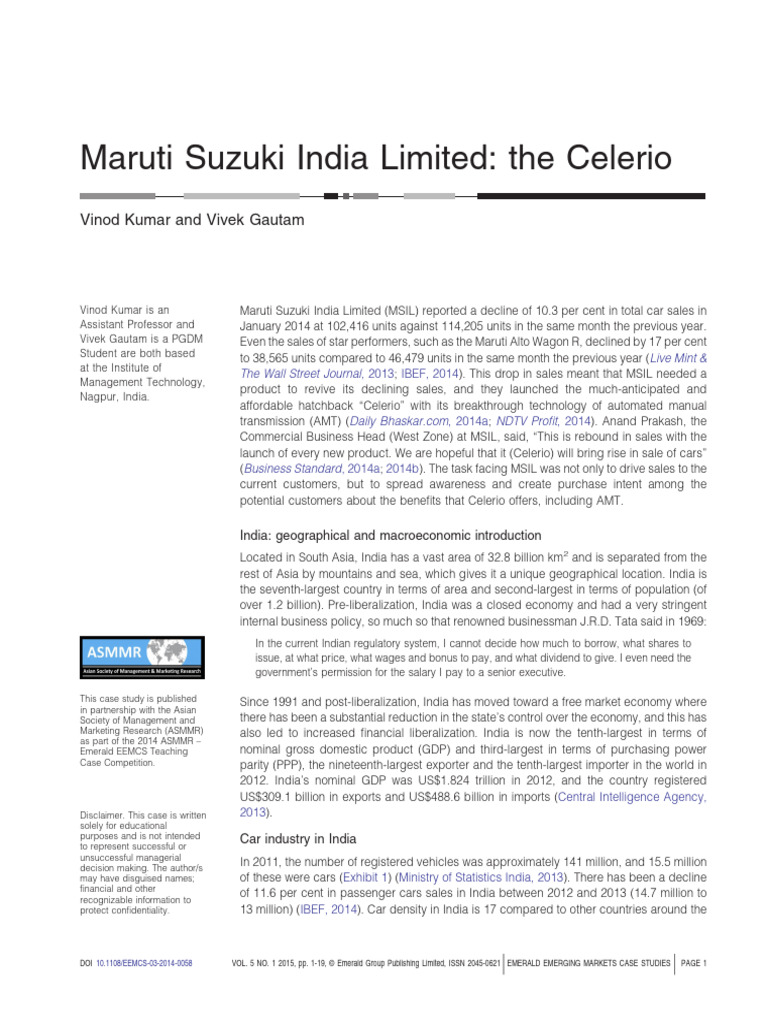 Maruti Celerio Case Study | PDF | Car | Motor Vehicle