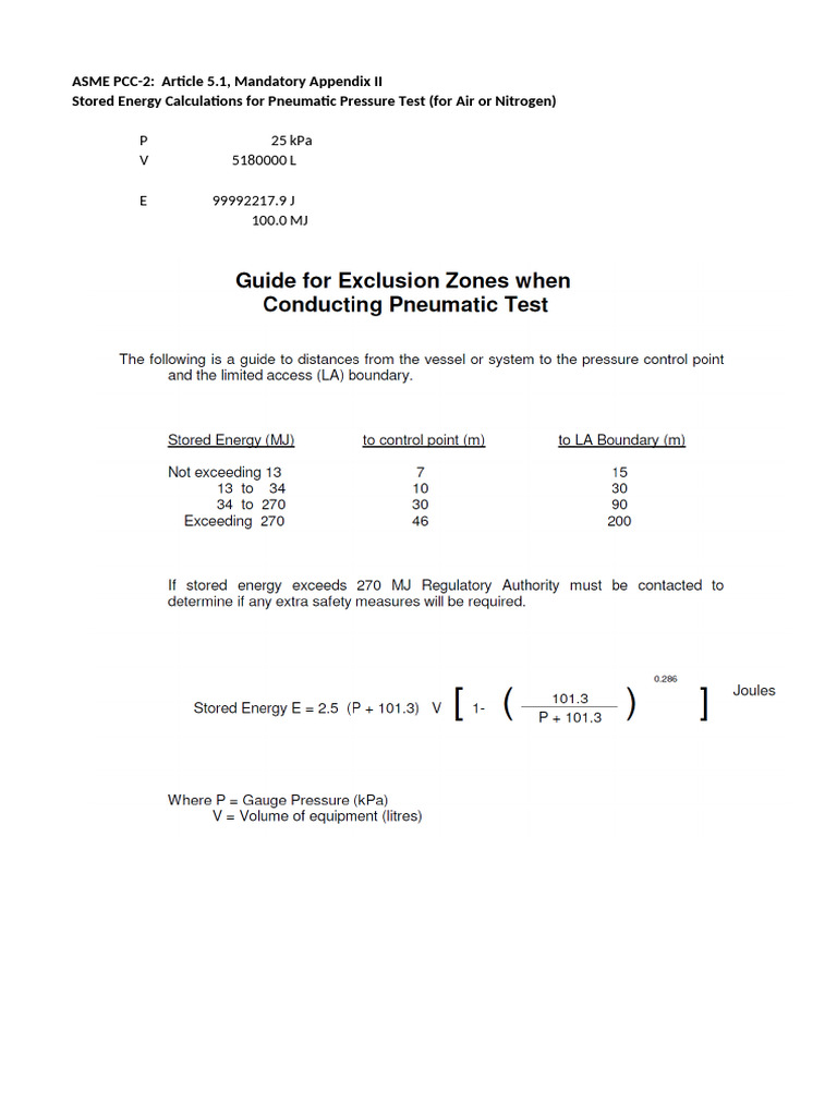 Stored Energy Calculations For Pneumatic Pressure Test ASME PCC | PDF