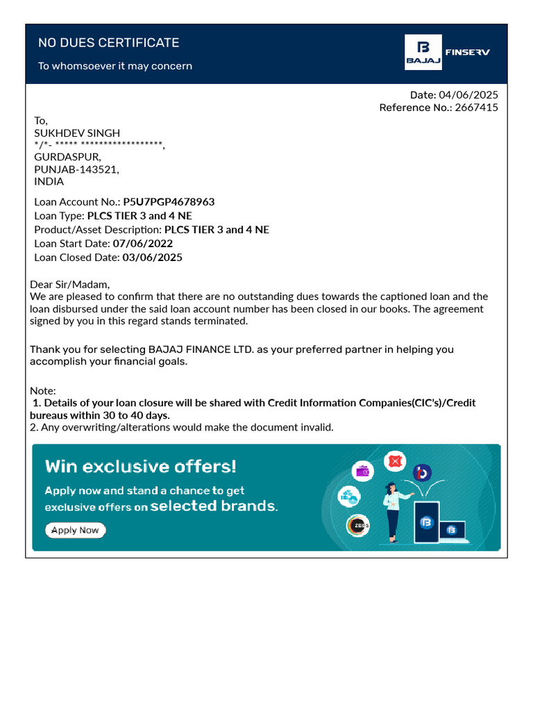 No Dues Certificate | PDF | Banking Technology