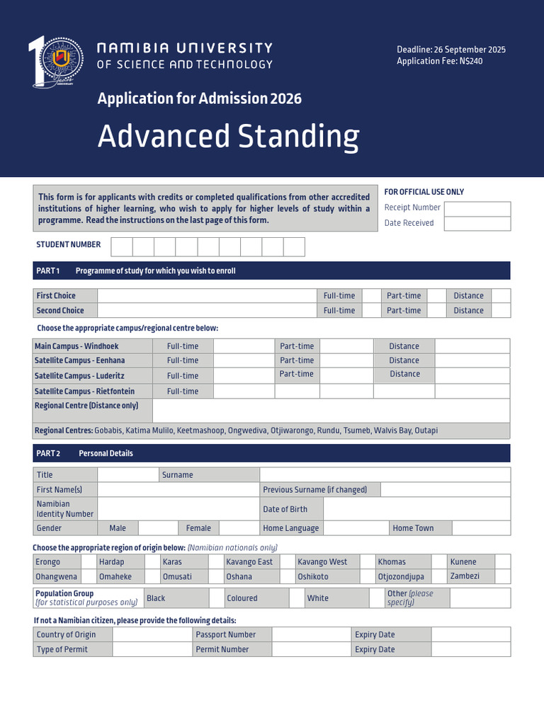 Advanced Standing Application Form 2026 First Edits | PDF | Academic ...