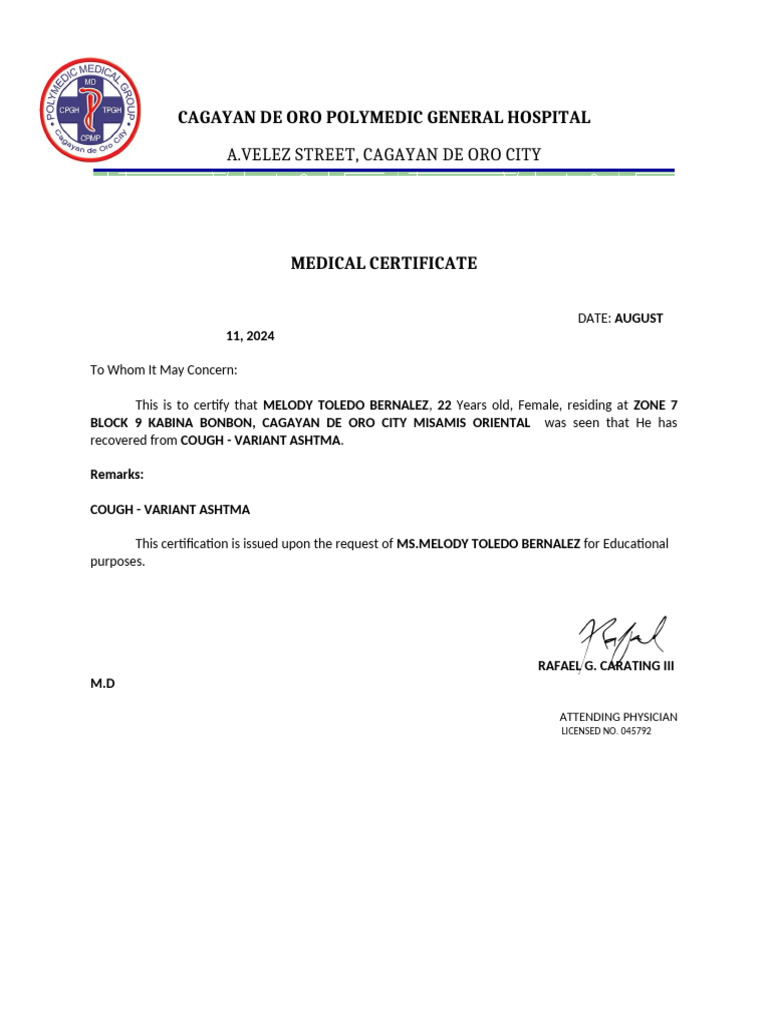 Medical Certificate Cough | PDF