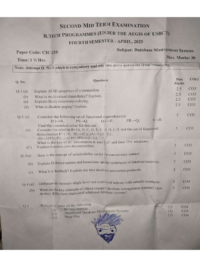 DBMS Mid-Sem2 April 2025 | PDF