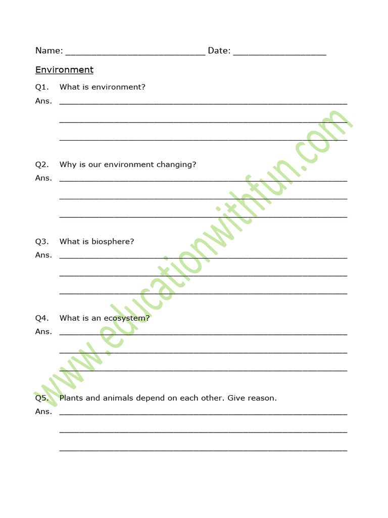 Environment Worksheet 3 | PDF