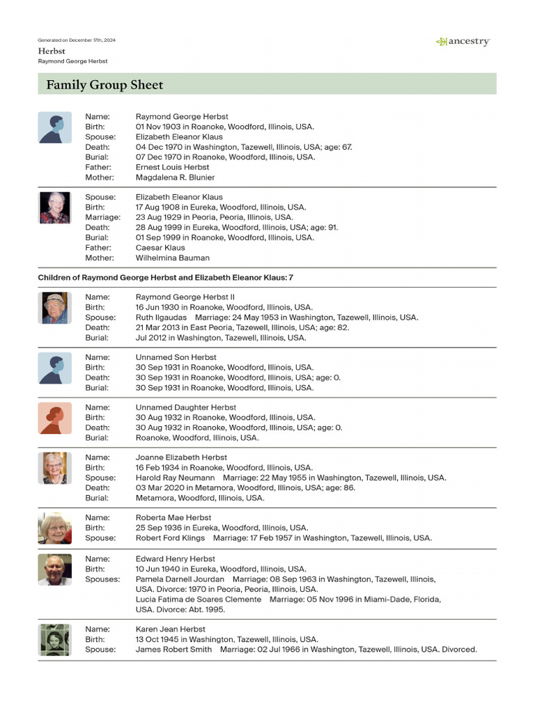 Raymond George Herbst I Family Group Sheet | PDF