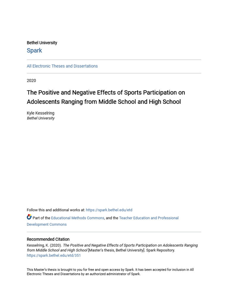 The Positive and Negative Effects of Sports Participation On Adol | PDF ...