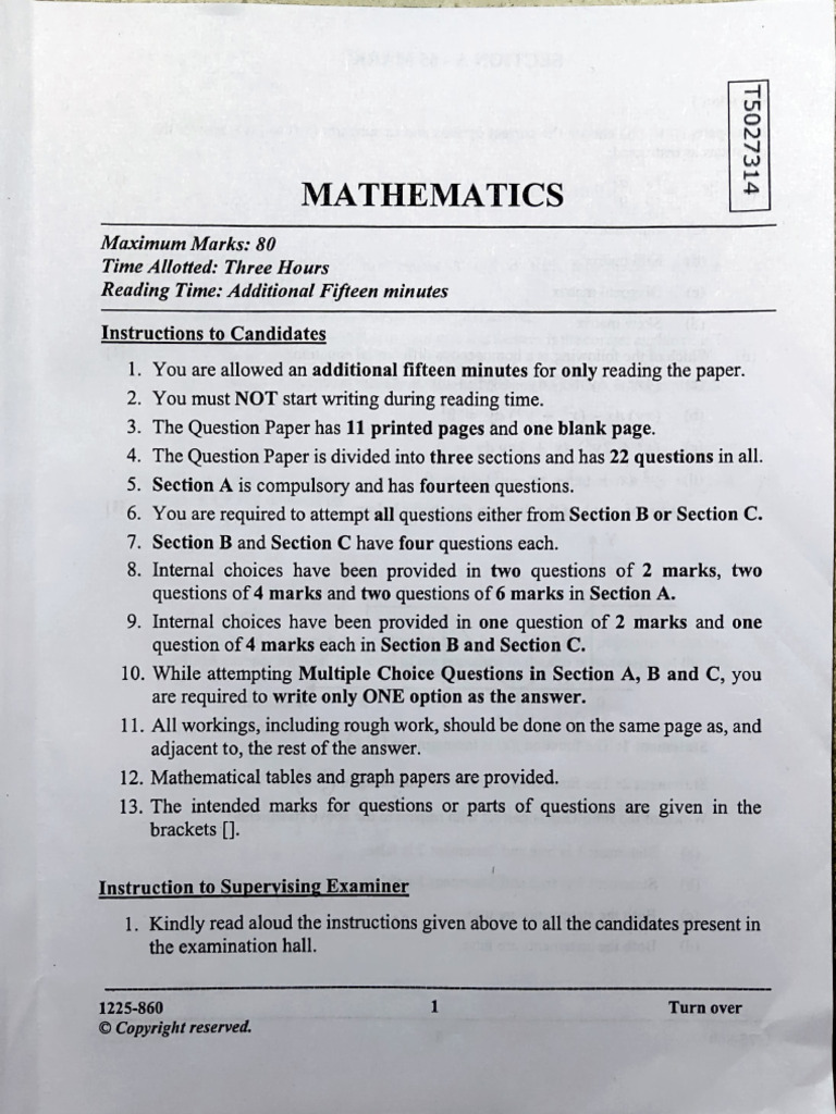 Mathematics Question Paper | PDF | Mathematics