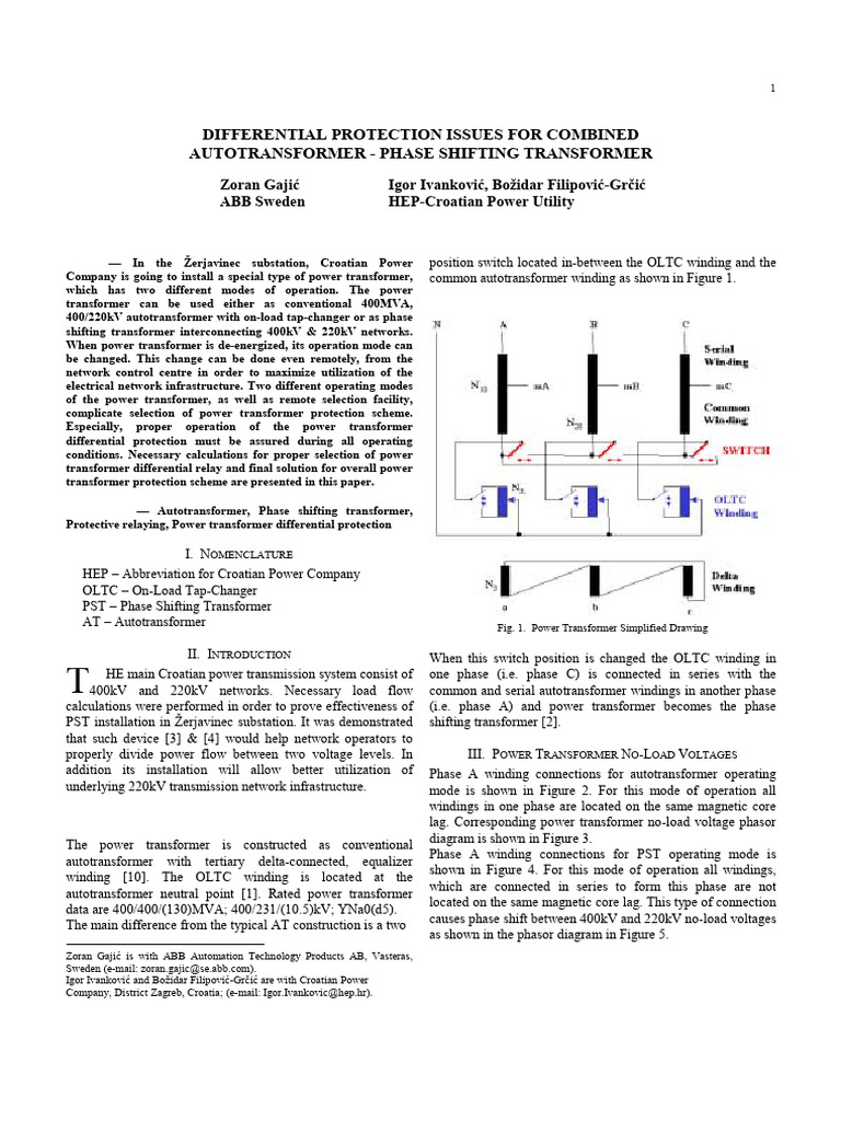 Zoran Gajić 2005 Differential Protection Issues For Combined Autotransformer - Phase Shifting ...